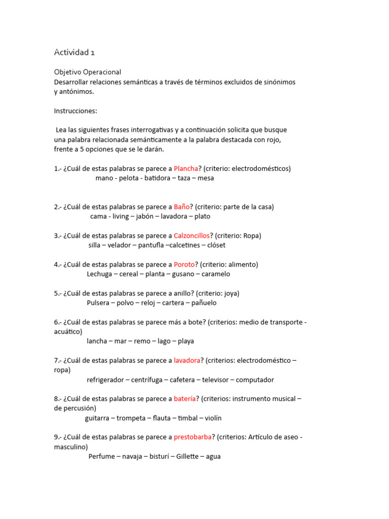 Actividades de Sinónimos y Antónimos | PDF