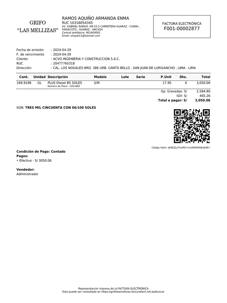 Ramos Aquiño Armanda Enma: RUC 10316054345 Factura Electrónica | PDF