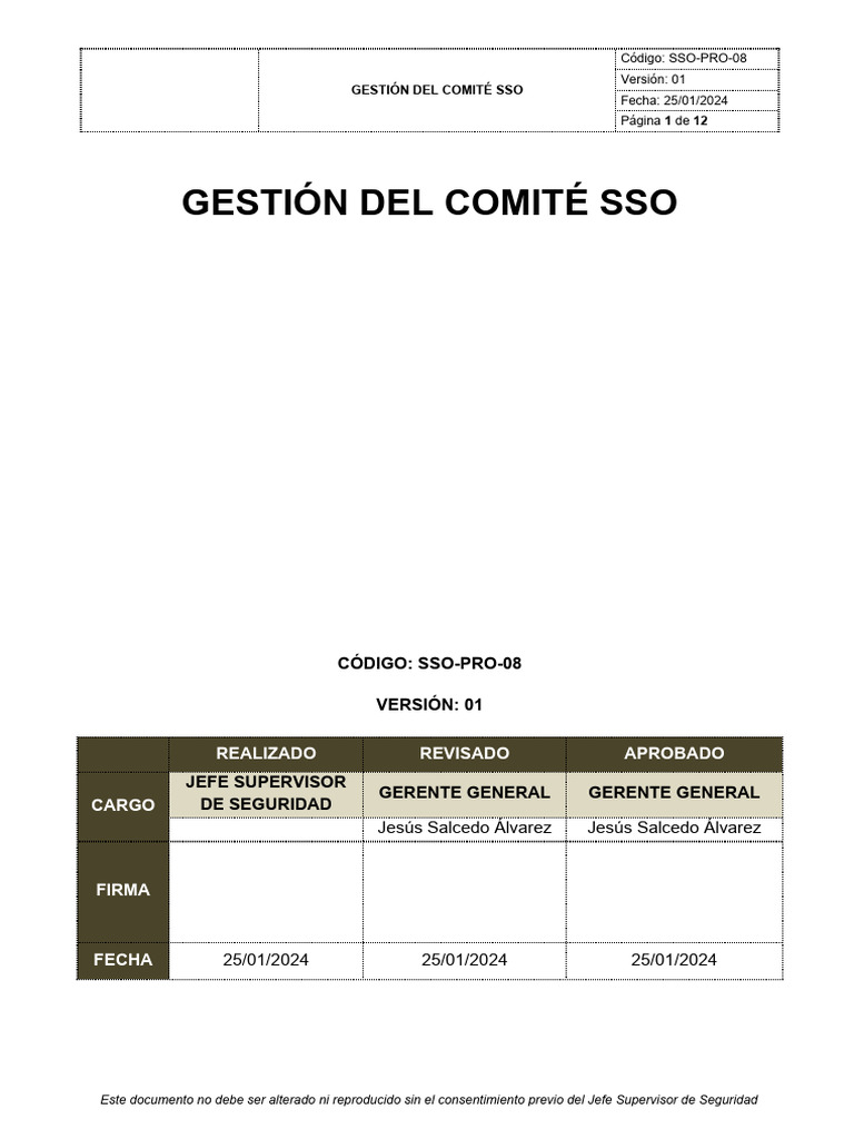 Sso-Pro-08 Gestion Del Comite Sso | PDF | Votación | Seguridad y salud ocupacional