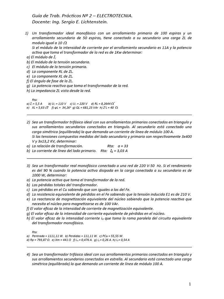Guia de TP N°2 - 19 (1480) | PDF | Energia electrica | Transformador