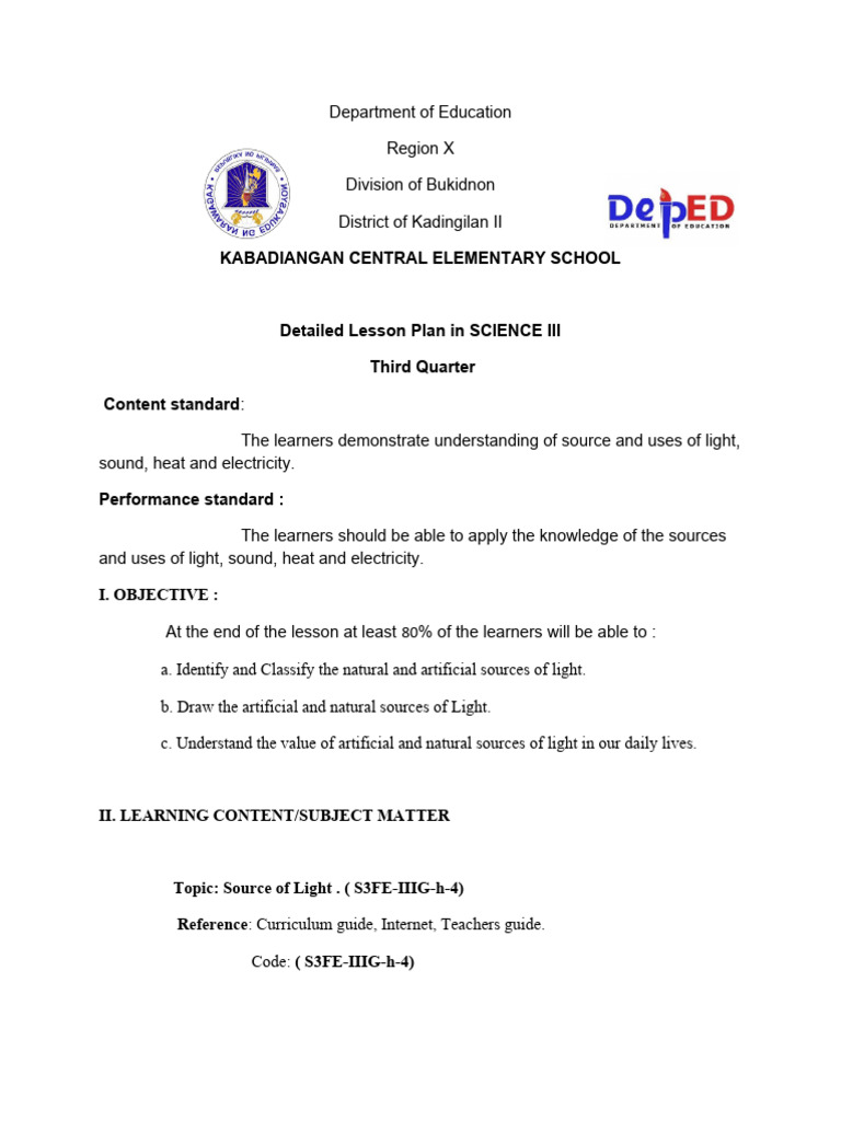 SCIENCE DLP Source of Light | PDF | Flashlight | Learning