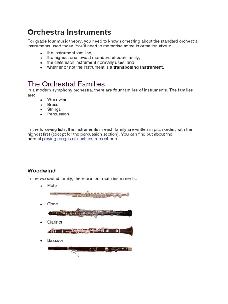 Orchestra Instruments | PDF | Clef | Musical Instruments
