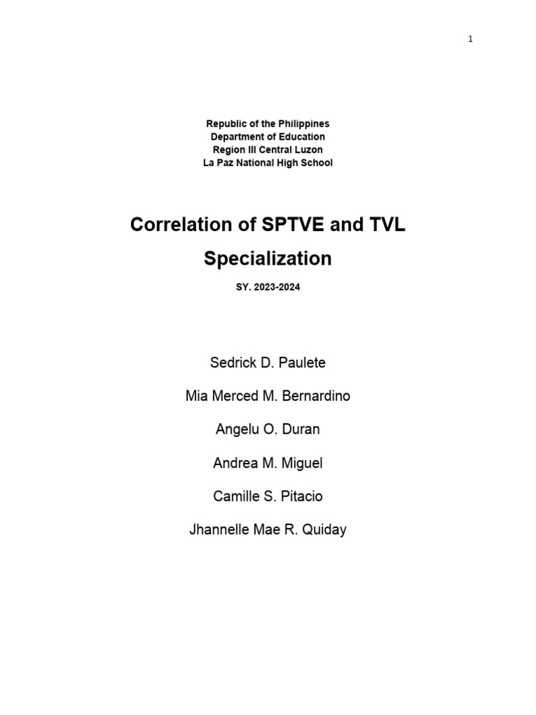 Correlation of SPTVE and TVL Specialization | PDF | Vocational ...