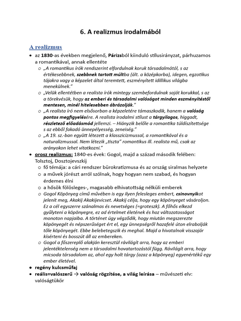 A Realizmus Irodalmából | PDF