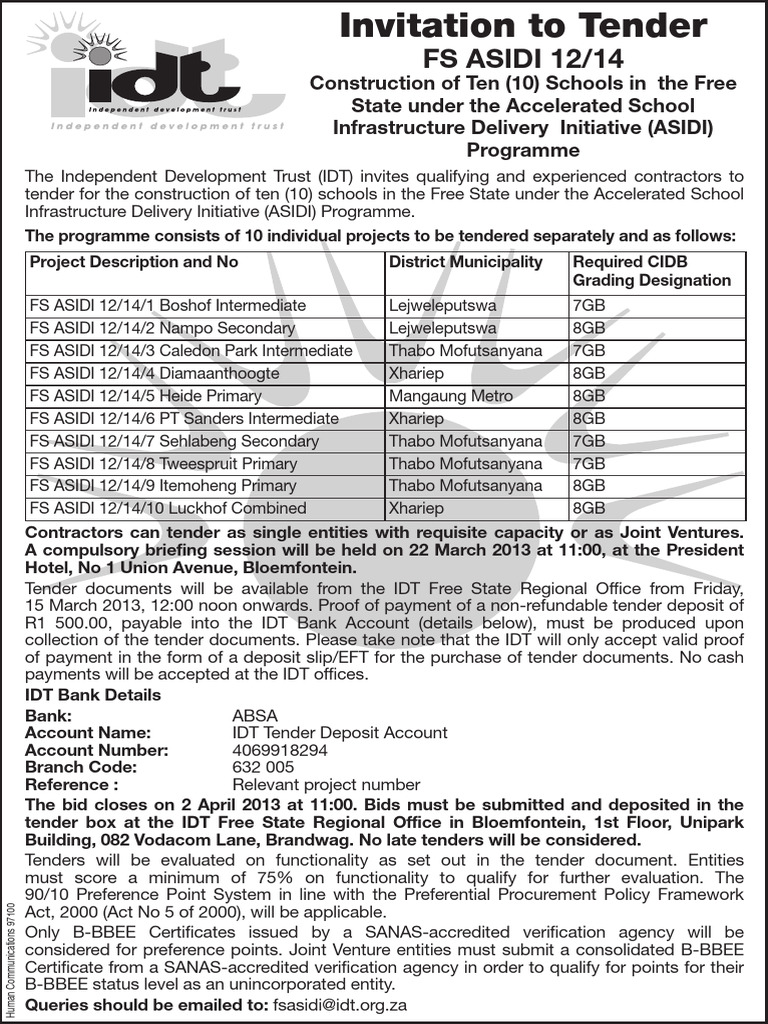 Tender Advert-10 FS ASIDI SCHOOLS | PDF