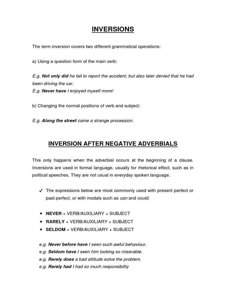 Grammatical Inversions Guide | PDF | Verb | Languages