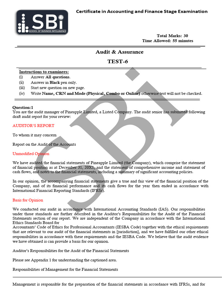 Audit Test 6 QP Ch#14 (ISA 700 & 701) | PDF | Audit | Financial Audit