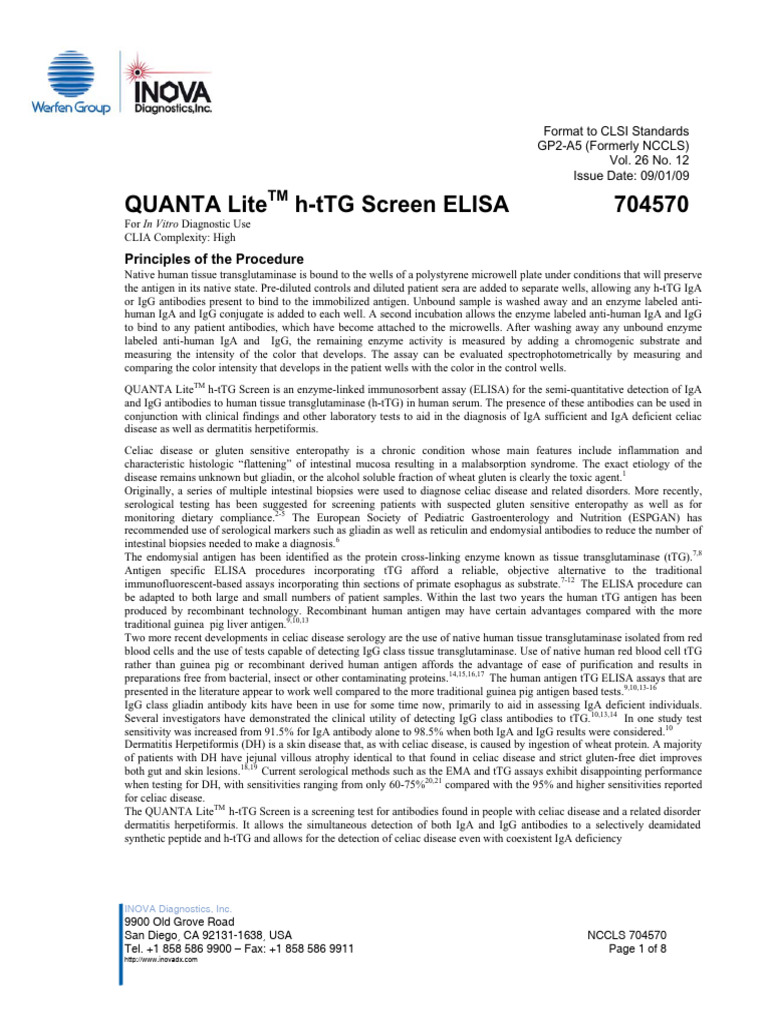 QUANTA Lite h-tTG ELISA Overview | PDF | Coeliac Disease | Elisa
