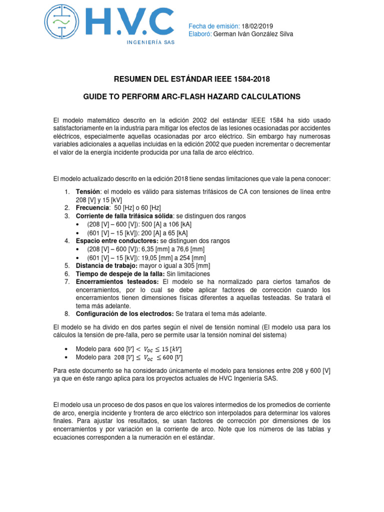 Resumen Del Estándar Ieee 1584-2018 | PDF | Ciencia de los Materiales ...