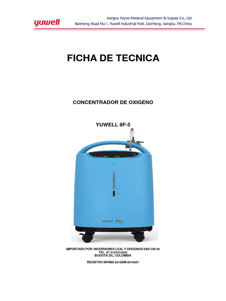 FICHA DE TECNICA-8F-5-2-CONCENTRADOR-YUWELL | PDF