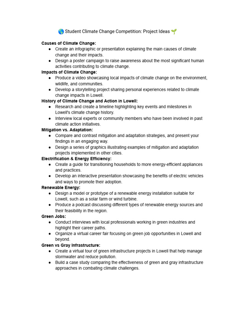 Student Climate Change Project Ideas | PDF | Climate Change Mitigation ...