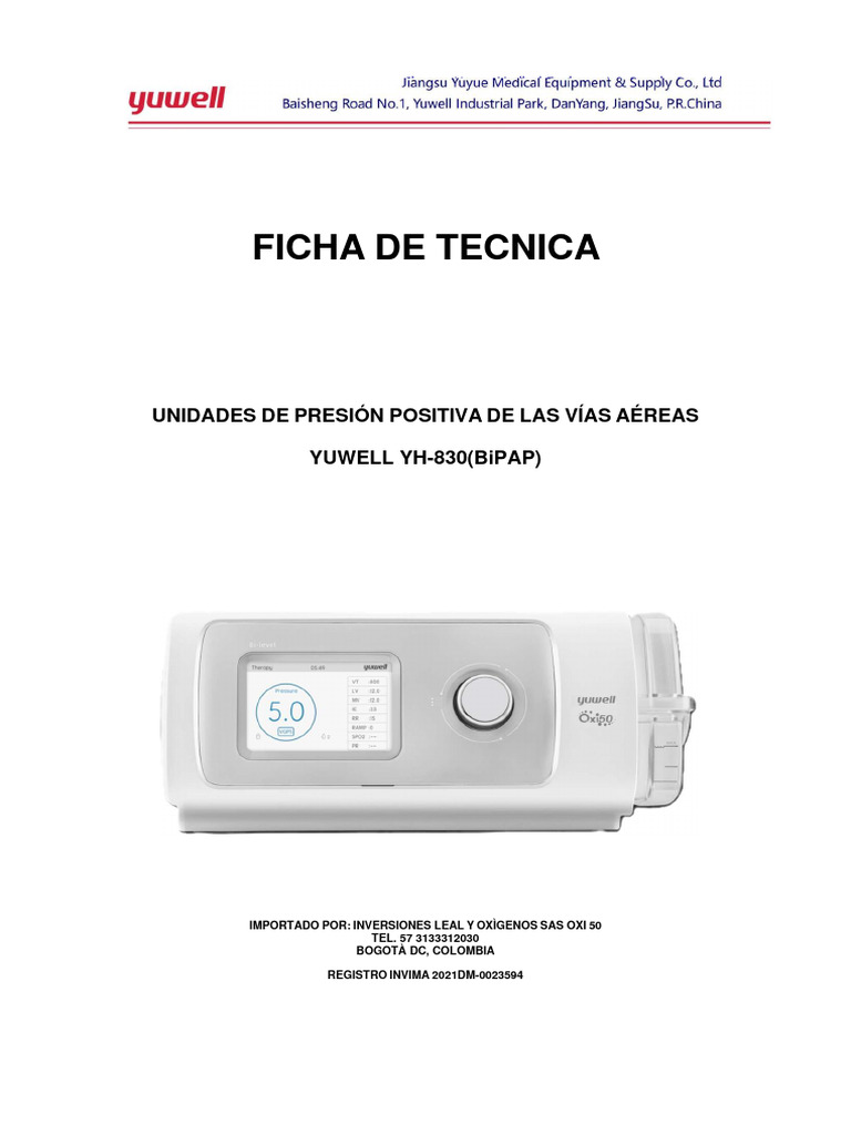 Ficha de Tecnica - Bpap - Yh-830-2-Yuwell | PDF