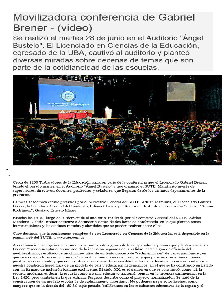 Conferencia de Gabriel Brener | PDF | Inclusión (Educación) | Escuelas