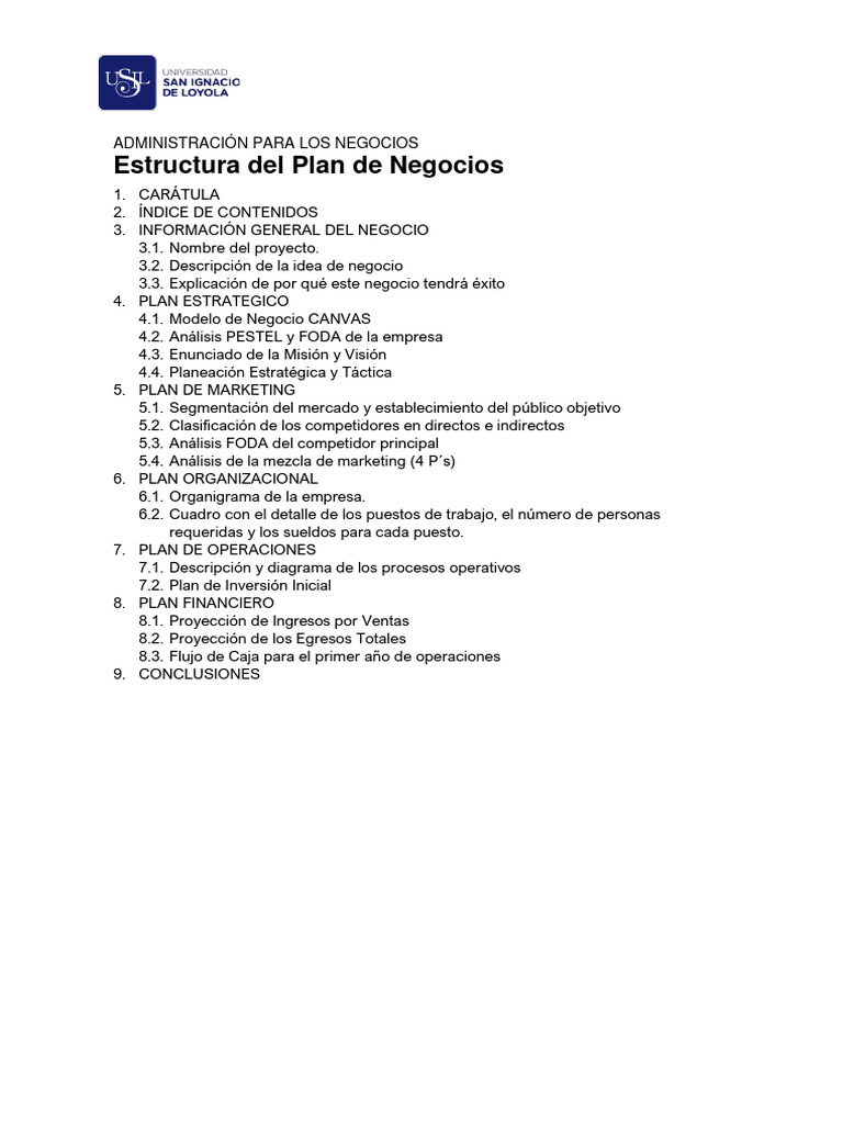 Estructura Plan de Negocios | PDF