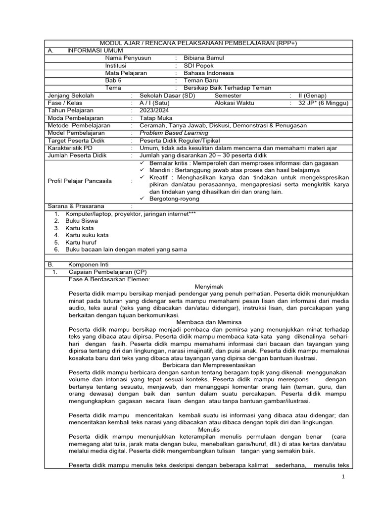 @ Modul Ajar Kls 1 Sms 2-1 (SDH Edt) | PDF | Karier & Perkembangan | Seni & Disiplin Bahasa