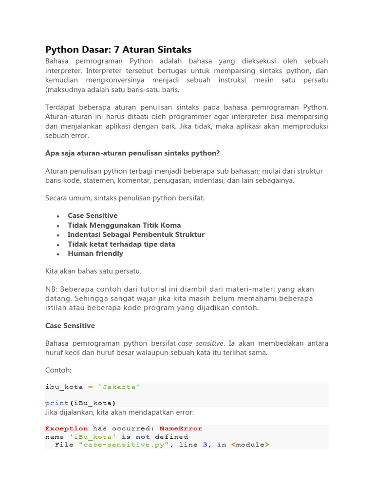 Python Dasar 7 Aturan Sintaks | PDF