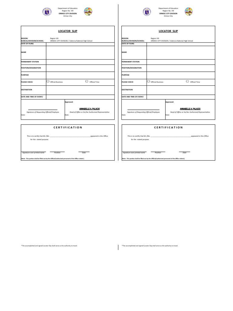 Locator Slip for Official Travel | PDF