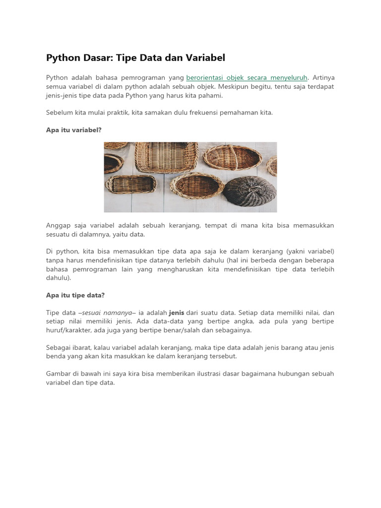 Tipe Data Dan Variabel | PDF | Karier & Perkembangan | Metode & Bahan Ajar