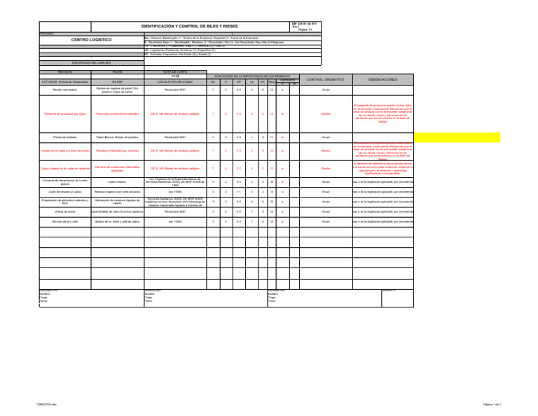 Copia de Matriz de Identificacion y Control de Riles y Rises | PDF ...