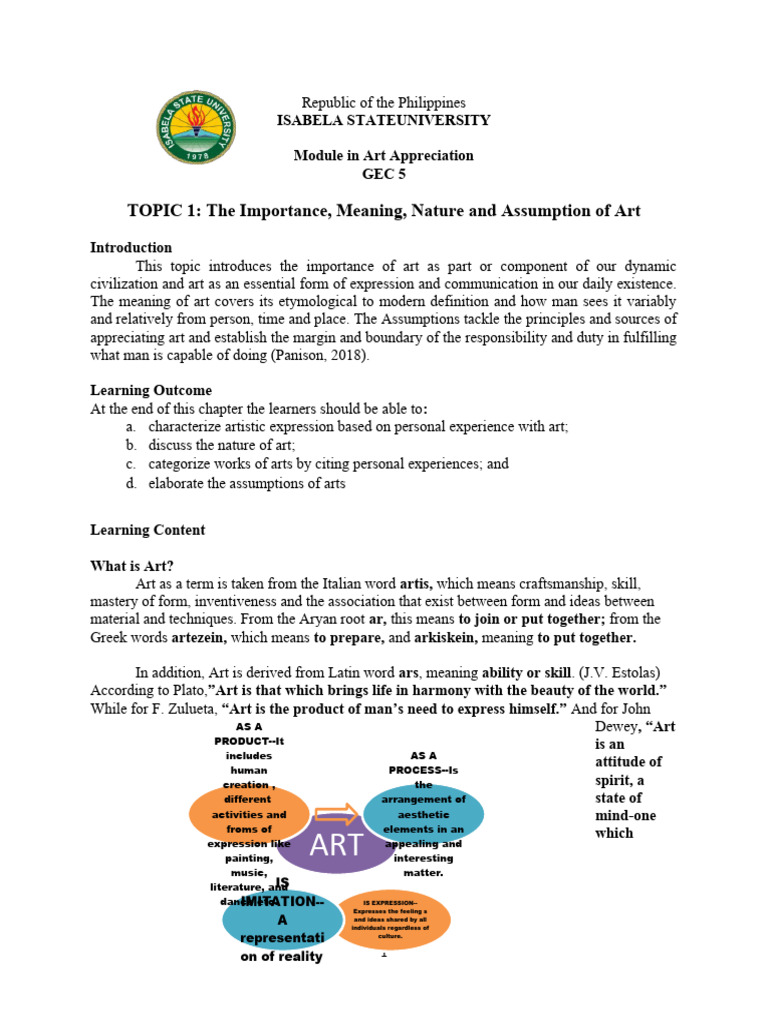 TOPIC-1_The-Importance-Meaning-Nature-and-Assumption-of-Art | PDF | The Arts | Liberal Arts ...