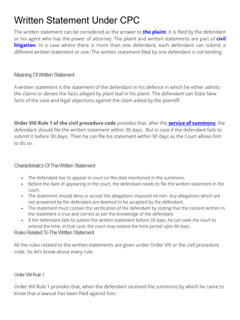 Written Statement Under CPC | PDF | Lawsuit | Counterclaim