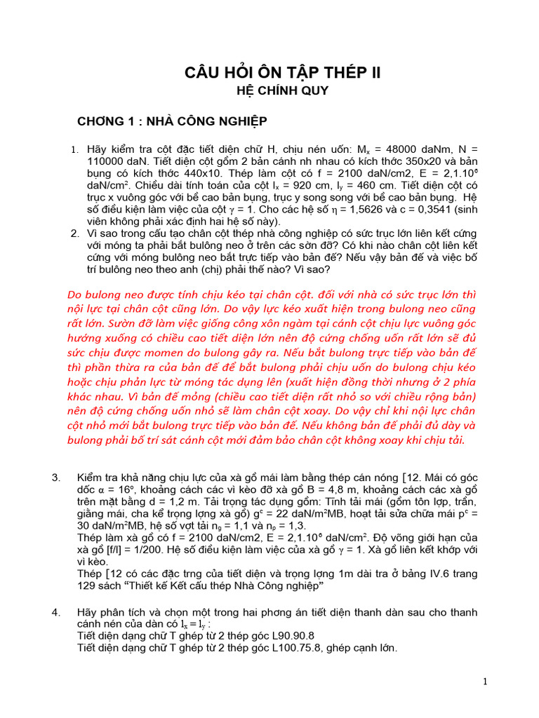 Cau Hoi On Tap Thi Ket Cau Thep 2 | PDF