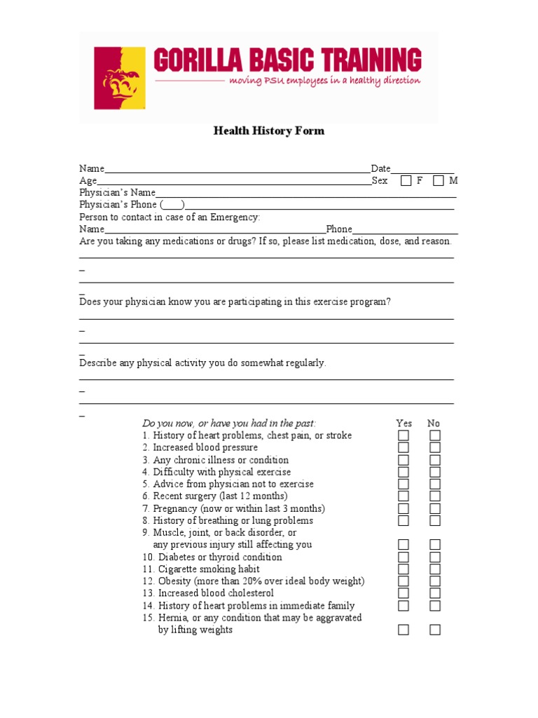 Health History Form | PDF
