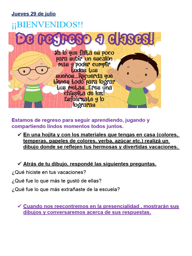 Actividades de Regreso a Clases | PDF