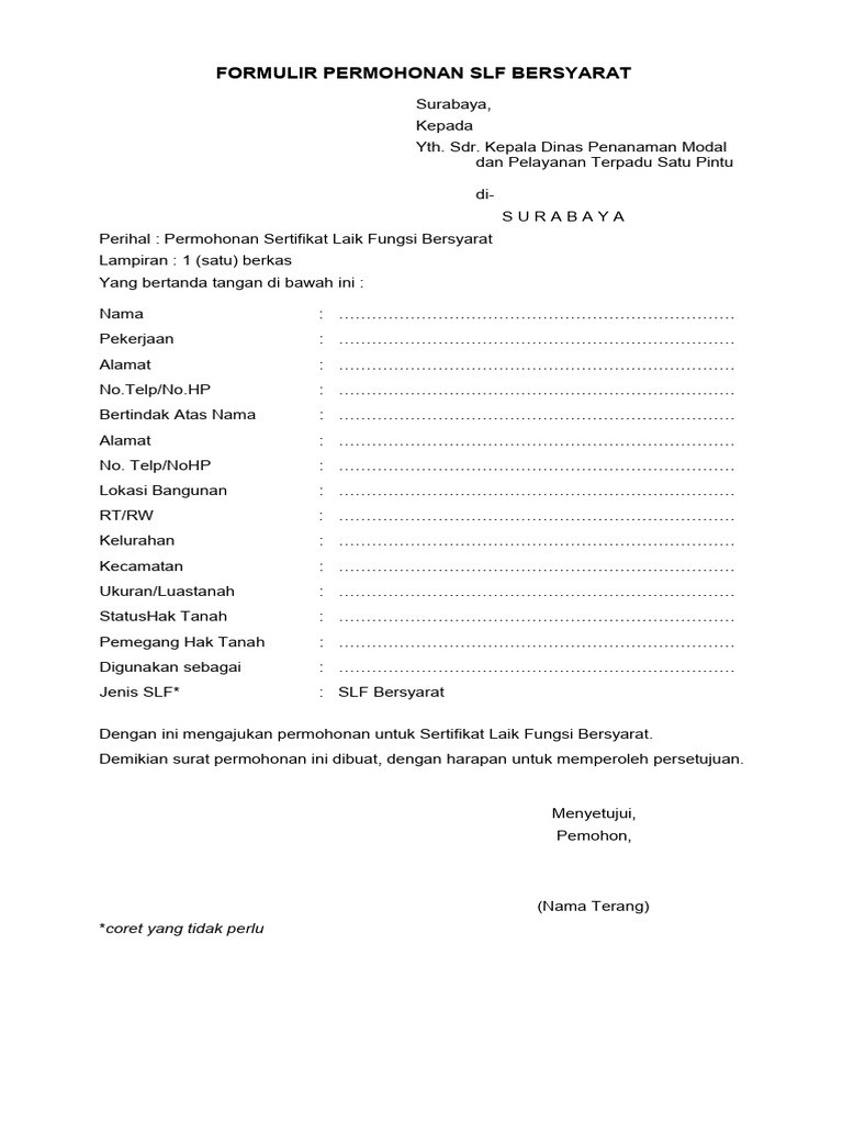 Formulir Permohonan SLF Bersyarat | PDF