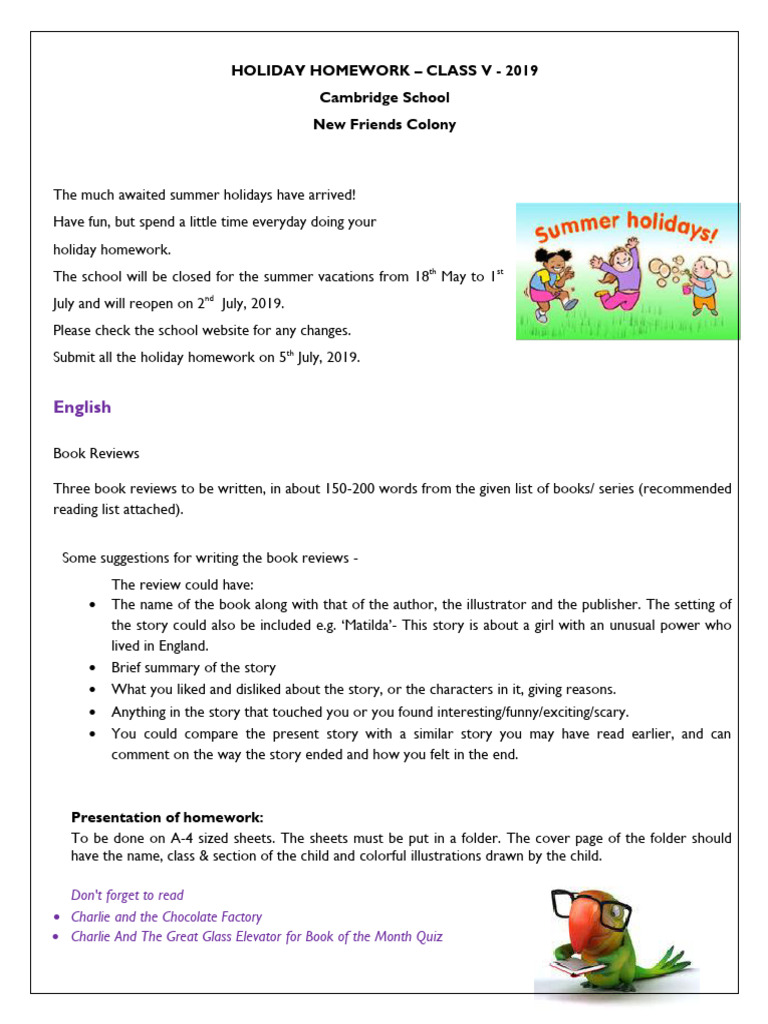 Class 5 HHW 2019 | PDF | Children's Literature