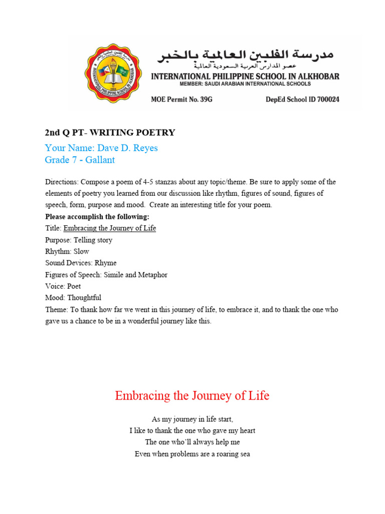 Dave Reyes - q2_peta - Poem Writing | PDF