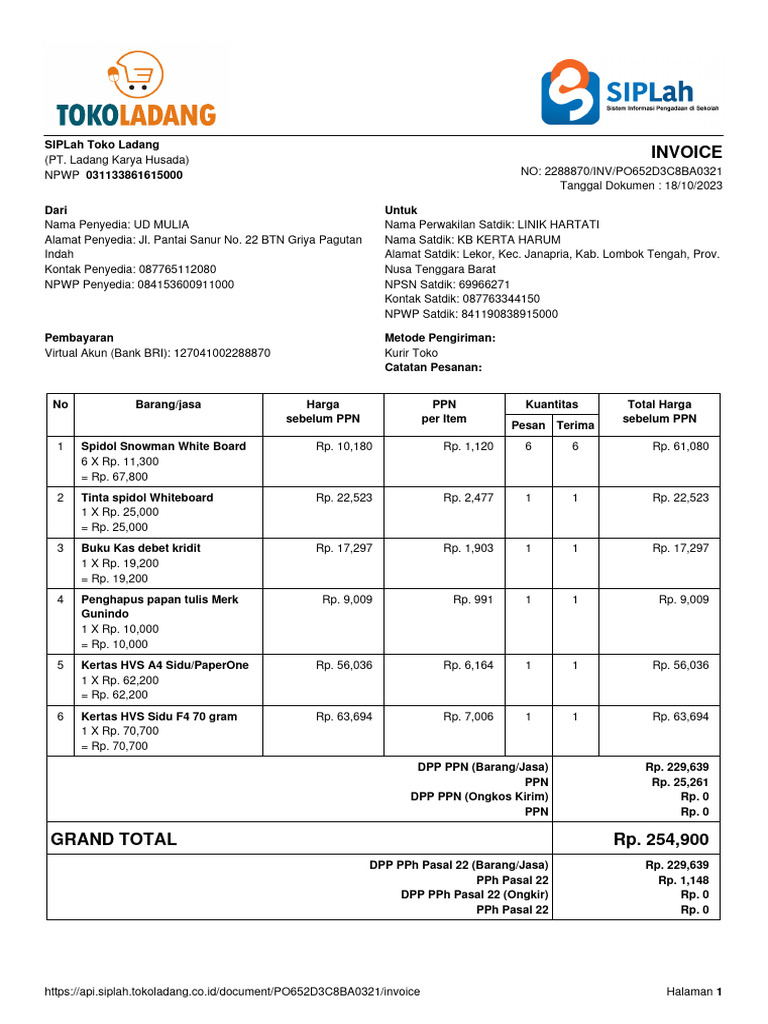 INVOICE - PO652D3C8BA0321 Atk | PDF