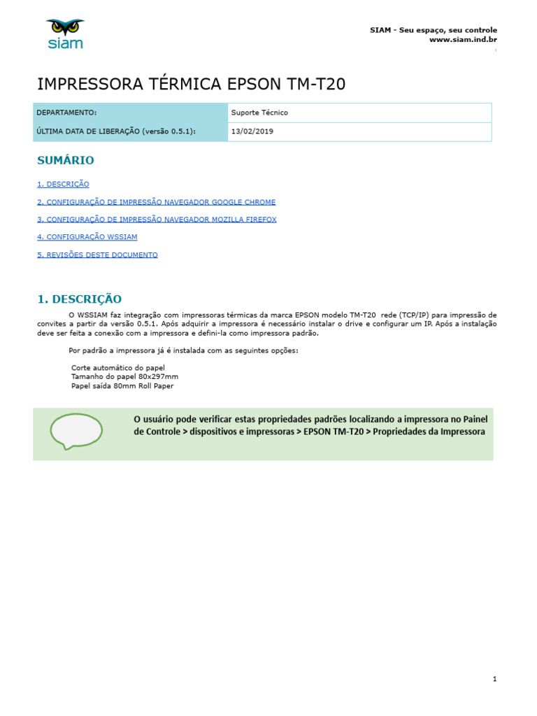 Configuração Epson TM-T20 para WSSIAM | PDF | Impressora (informática ...