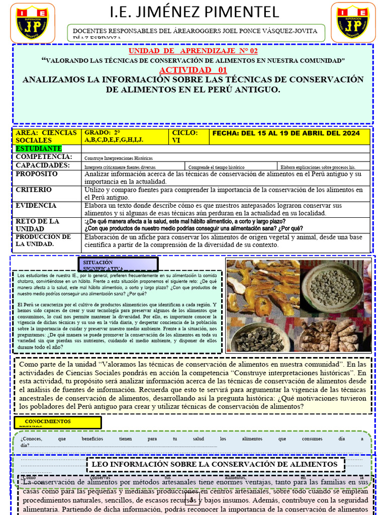 Act 05 CCSS 2do Grado 2024 Roggers | PDF | Alimentos | Conservación de los alimentos