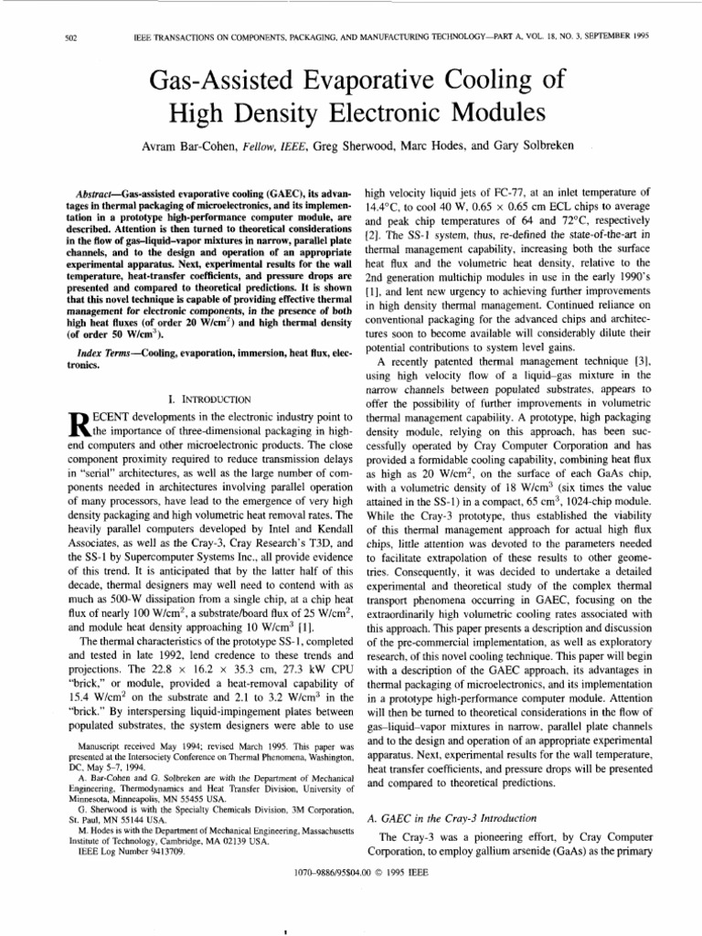 1995-IEEE-Bar-cohen-Gas-Assisted Evaporative Cooling of High Density Electronic Modules | PDF ...