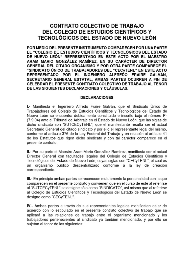 Contrato Colectivo de Trabajo | PDF | Sindicato | Salario