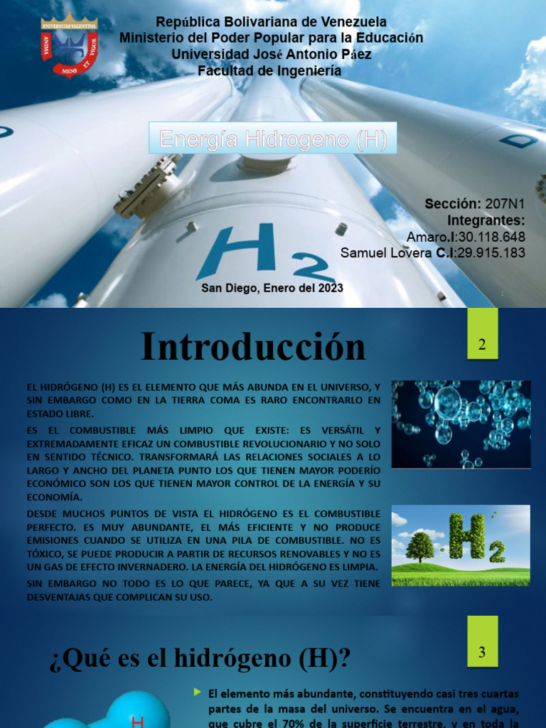 Diapositivas Conversiones de Energia Hidrogeno | PDF | Hidrógeno | Combustión