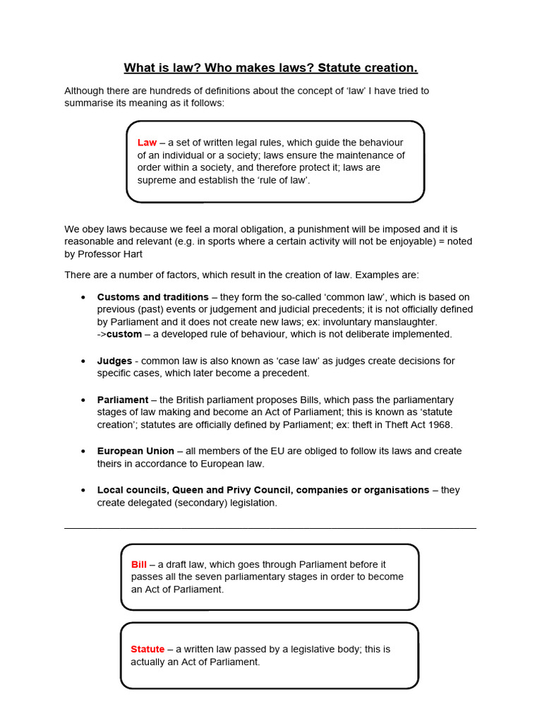 What Is Law Who Makes Laws. Statute Creation | PDF | Bill (Law) | House ...