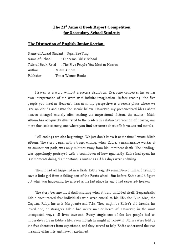 The 21 Annual Book Report Competition For Secondary School Students The ...