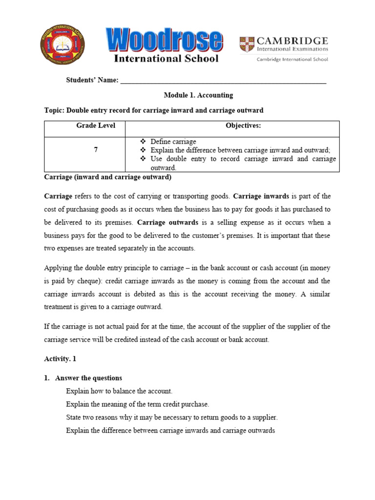 Double Entry Accounting for Carriage Costs | PDF | Finance & Money ...