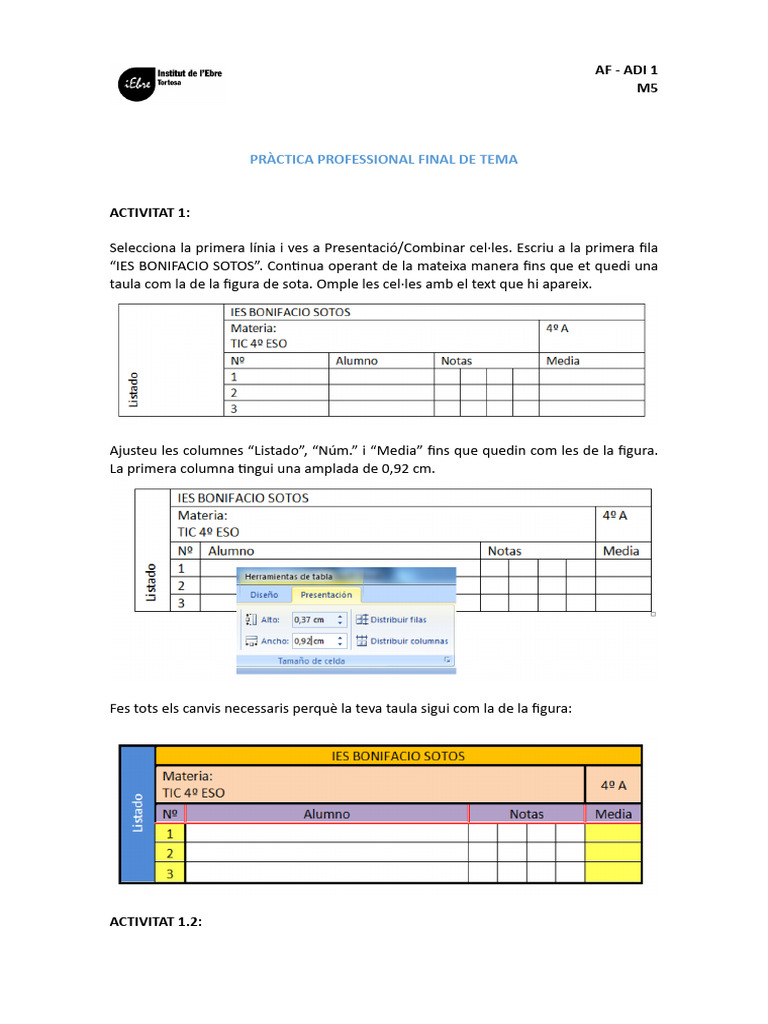 Activitats Taules Complementaries | PDF
