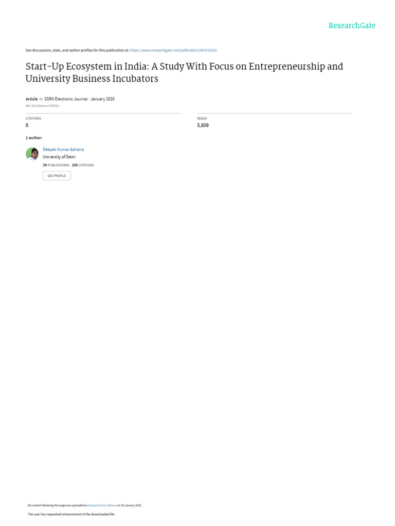 Readingon Start Up Ecosystem | PDF | Startup Company | Small Business & Entrepreneurs
