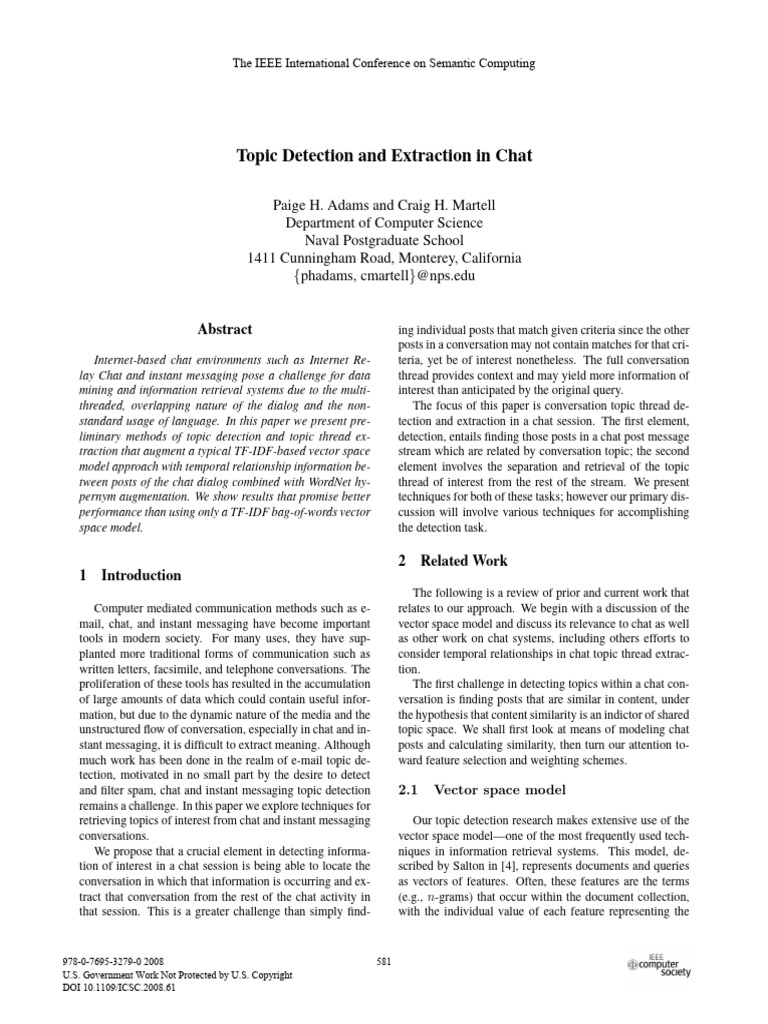 Topic Detection and Extraction in Chat | PDF