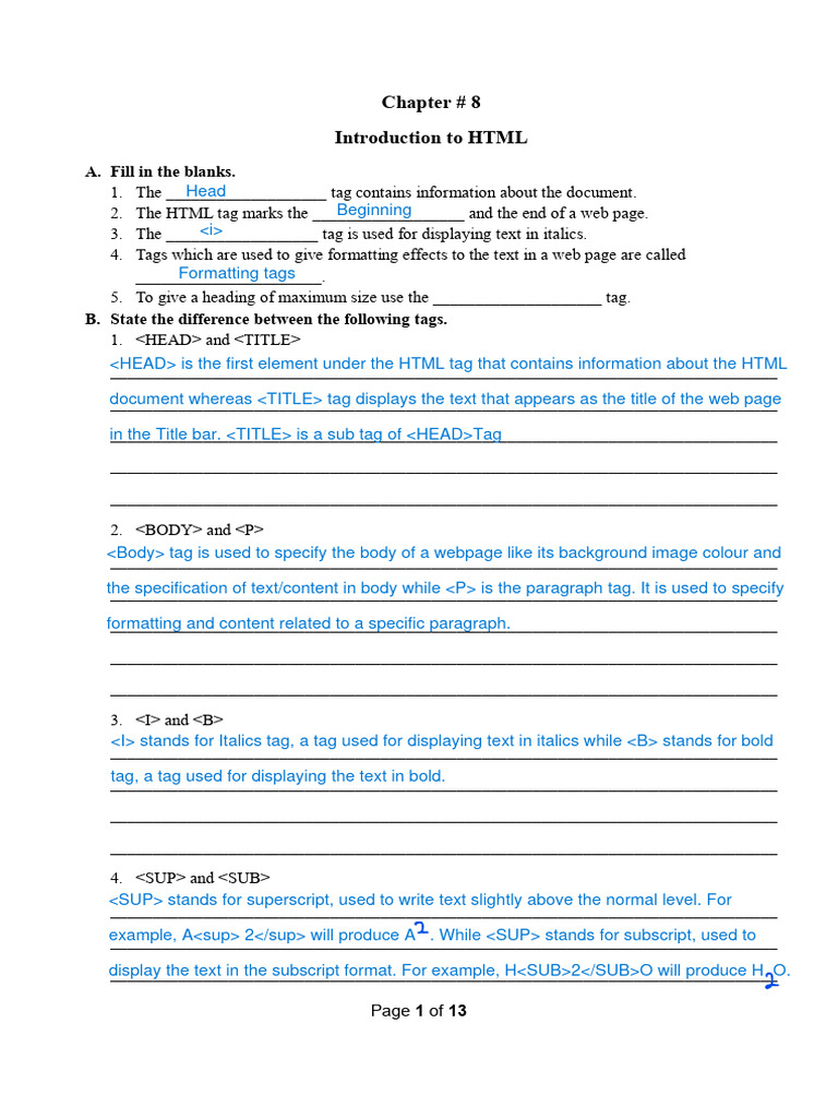 G6-ICT-Term 3-Chapter 1-Answers | PDF | Html Element | Html