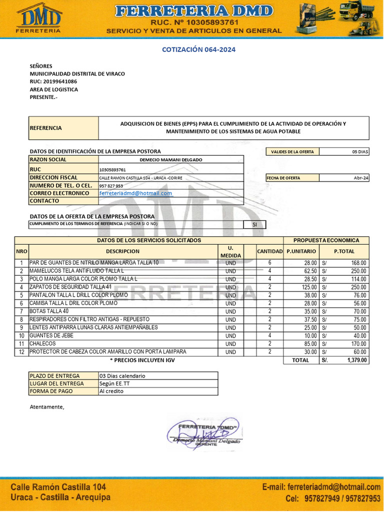 Cotizacion 064-2024 MDV | PDF