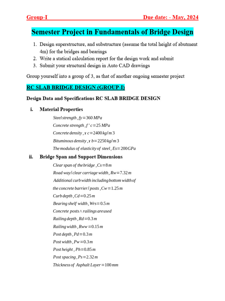 RC Slab Bridge Design Project Guide | PDF