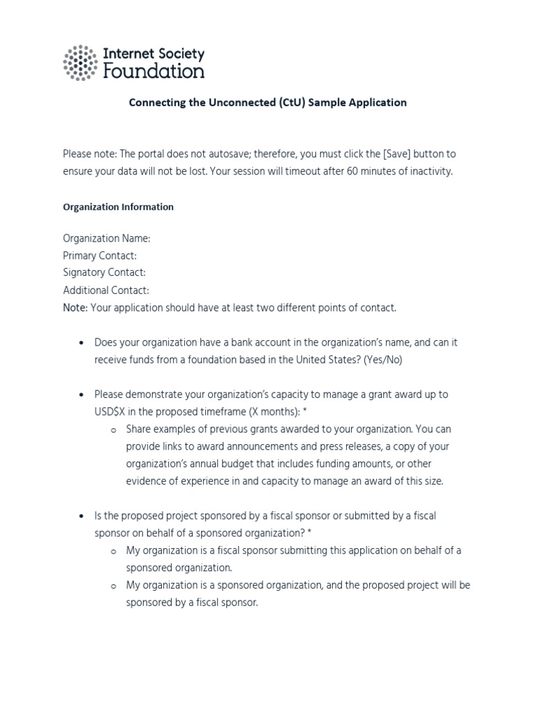 Connecting The Unconnected 2024 Funding Sample Application - EN | PDF ...