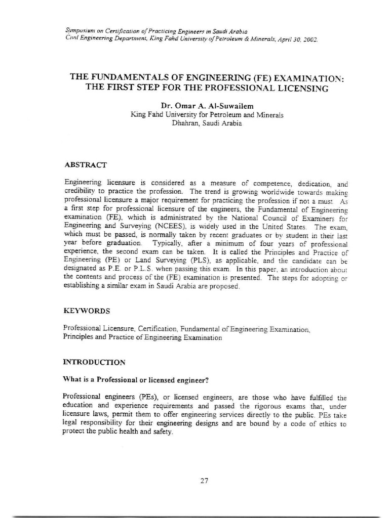 27-36 the Fundamentals of Engineering Examination the First Step for ...