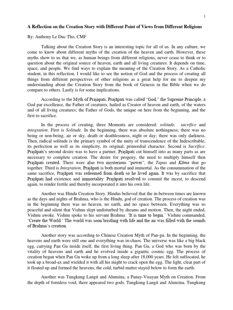 A Reflection On The Creation Story With Different Point of Views From ...