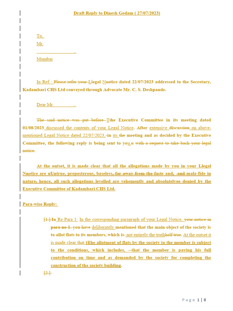 Draft Reply To Dinesh Gedam | PDF | Interest